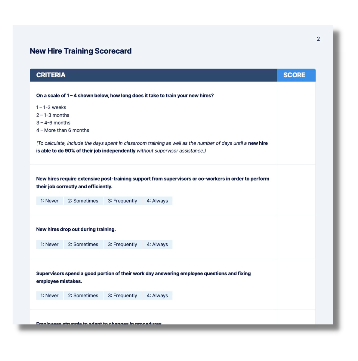 New Hire Training Self-Assessment Scorecard Download | ScreenSteps